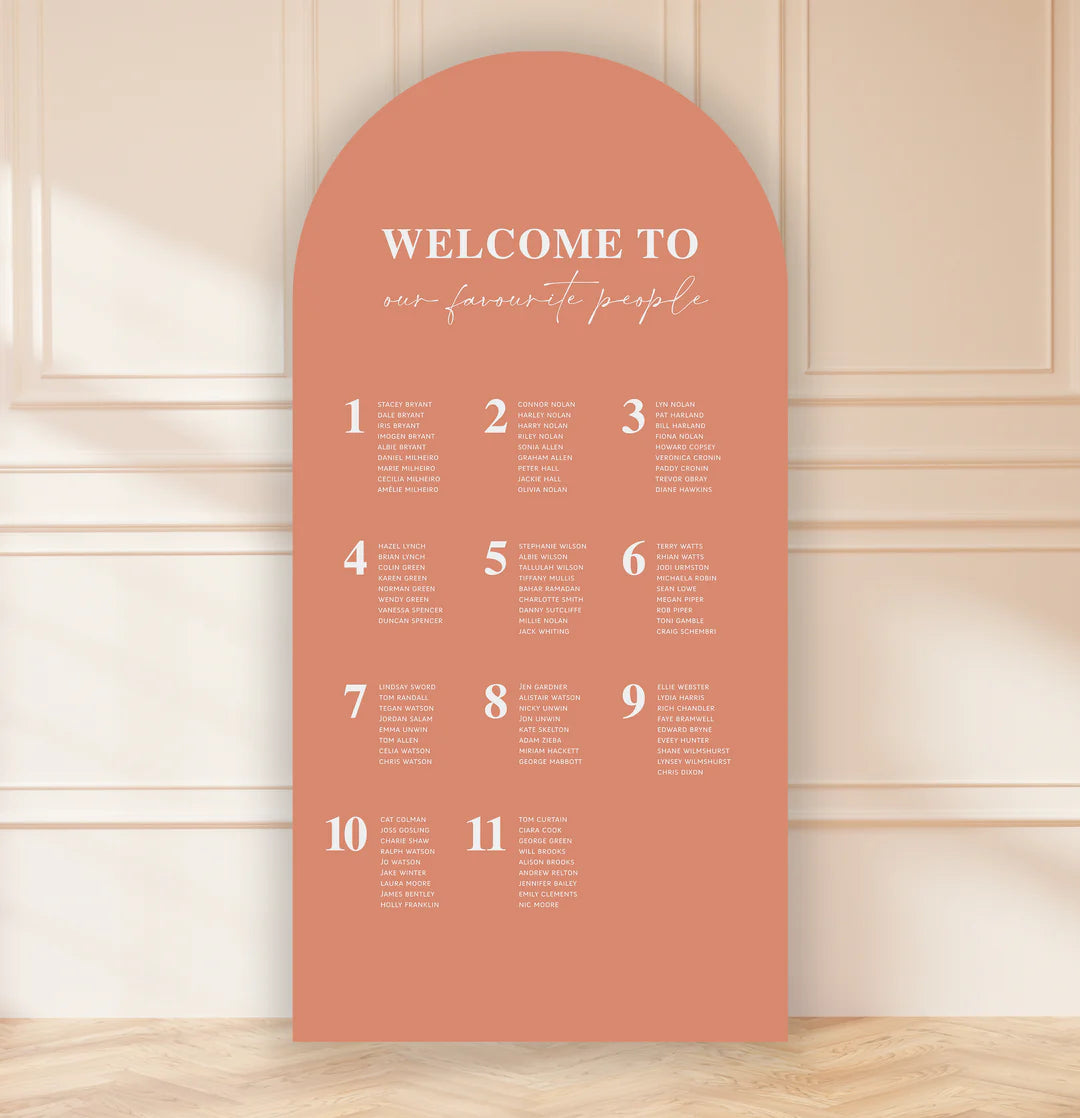 Orange Arch Wedding Seating Chart